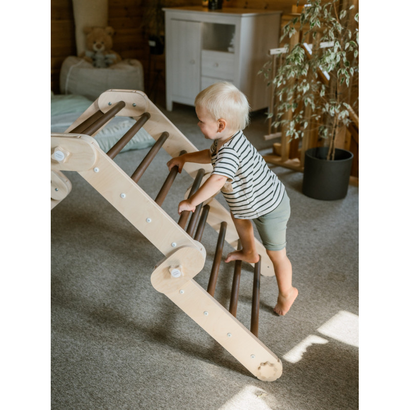 Climber bois naturel + rampe double face – Bar bois foncé