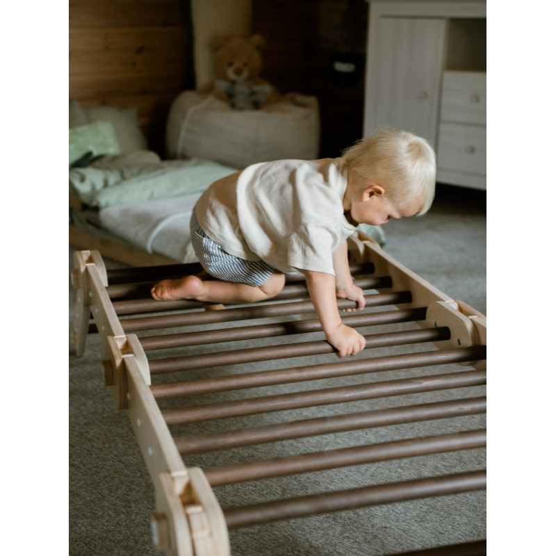Climber bois naturel + rampe double face – Bar bois foncé